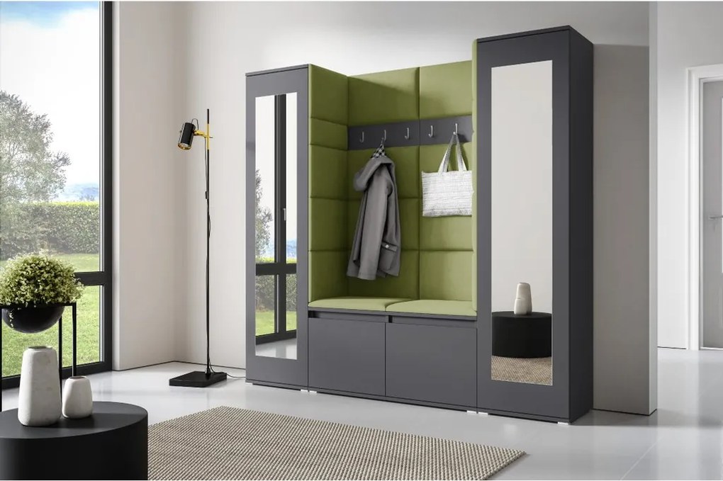 Eka Předsíňová stěna s čalouněnými panely Trinity 31 - Grafit / Olivová 2312