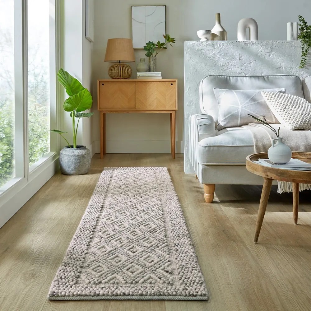 Šedý ručně tkaný běhoun s příměsí vlny 60x230 cm Minerals Diamond – Flair Rugs