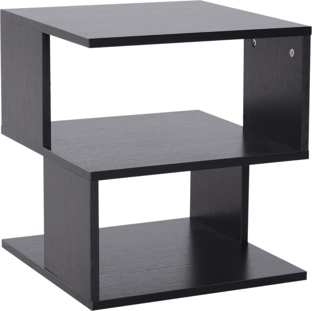 HOMCOM Designový Konferenční Stolek, Bílý Obývací Stolek, 2 Otevřené Poličky, Moderní Design, Konferenční a Obývací Stolek, Dřevo, 40x40x43 cm, Černý