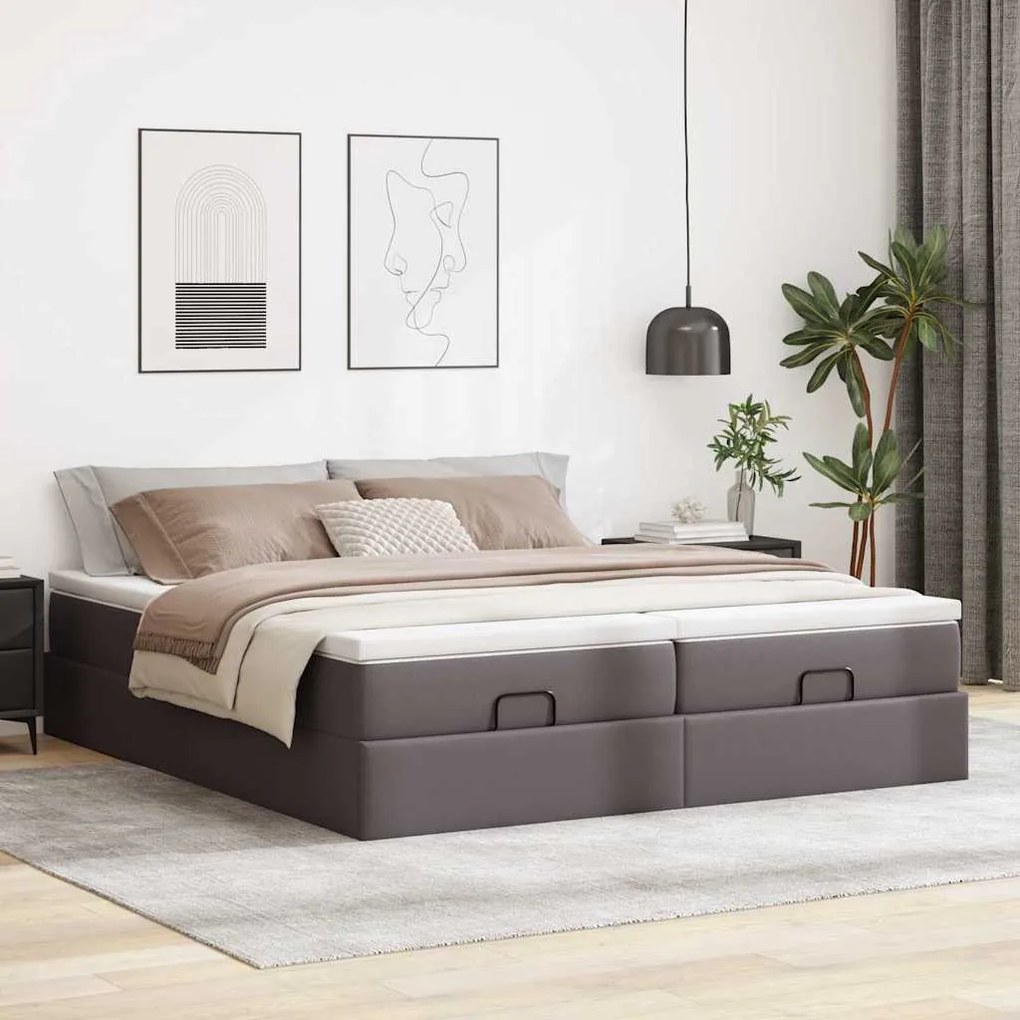 Osmanský rám postele s matrací šedá 160x200cm umělá kůže 3311222