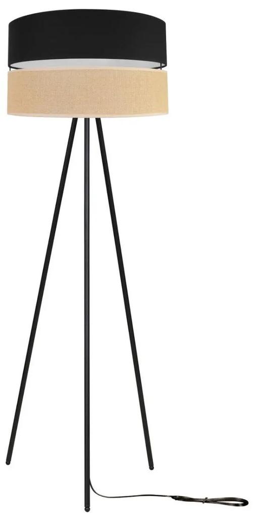 Stojací lampa Juta, 1x jutové/černé textilní stínítko, m, b