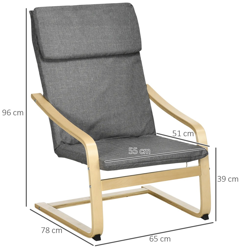 HOMCOM Relaxační křeslo polohovatelné s polštářem Otočná židle jídelní židle vzhled lnu tmavě šedá bříza 66,5x80x99cm do obývacího pokoje | Aosom.de