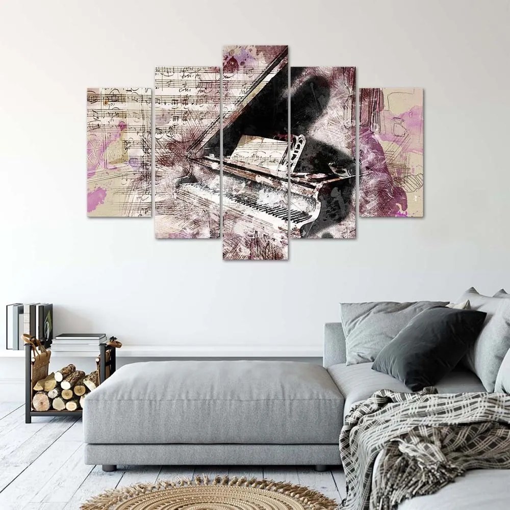 Obraz na plátně pětidílný Piano Abstract Vintage - 100x70 cm