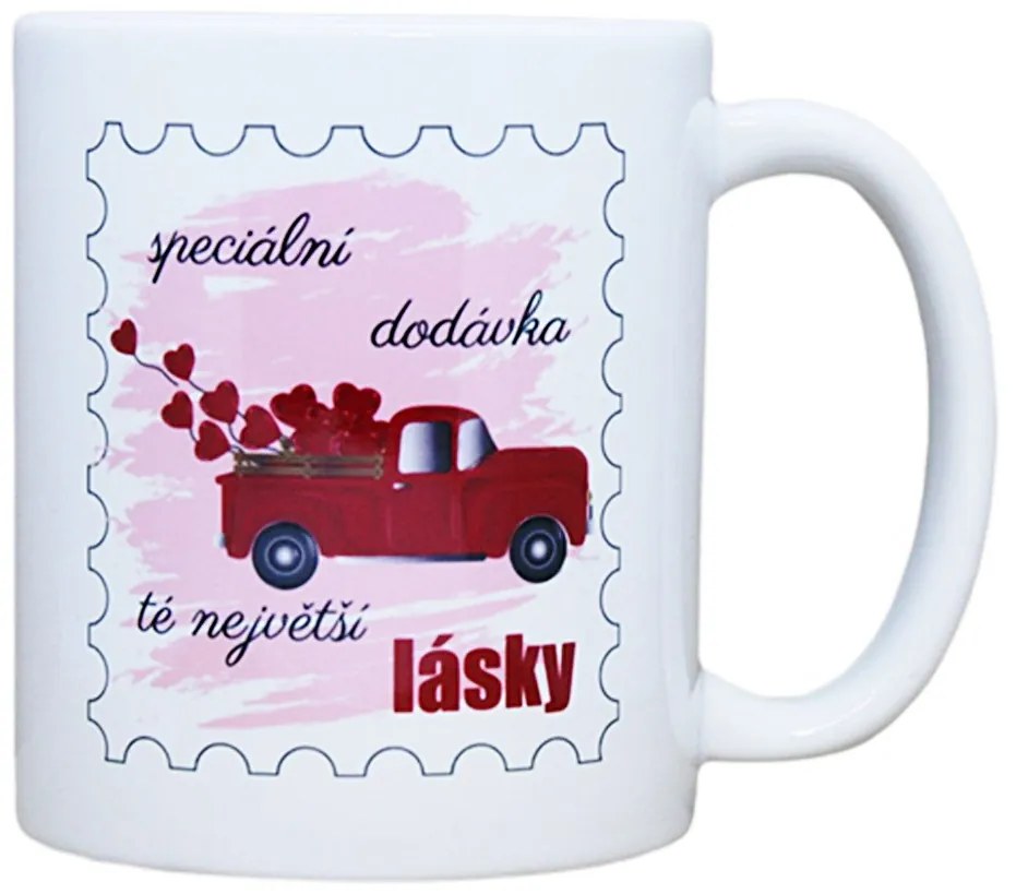 Super plecháček Keramický hrnek s potiskem známka z lásky Objem a motiv: 300 ml černý lem