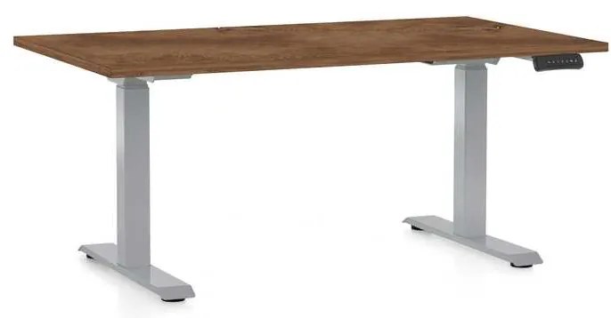 Výškově nastavitelný stůl OfficeTech D, 120 x 80 cm, šedá podnož, dub silverjack