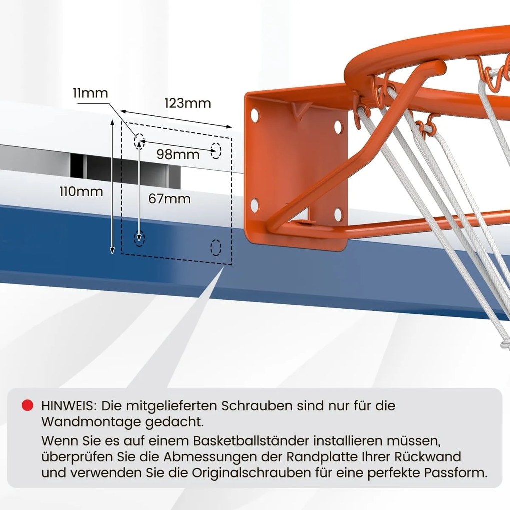 Costway Ø45 cm Sálový basketbalový koš s kroužkem a síťkou Mini basketbalový koš