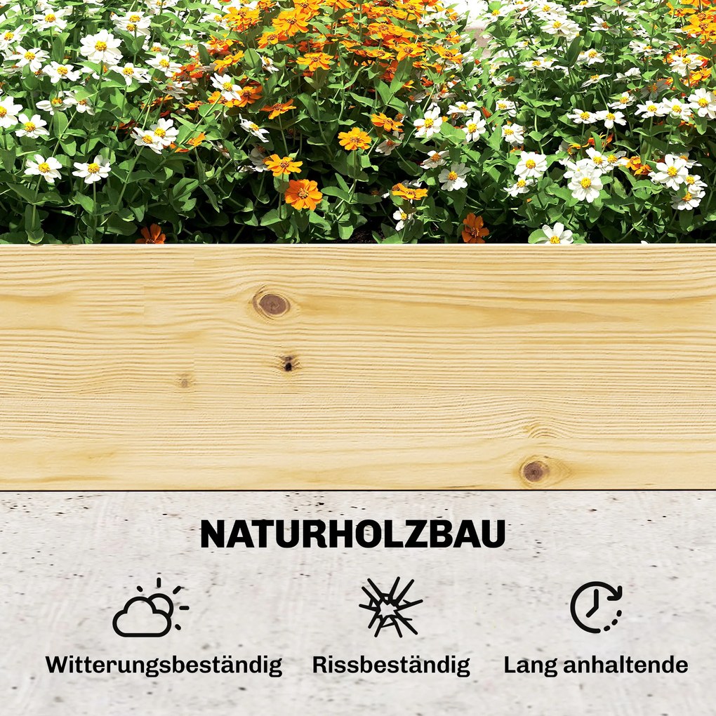 Outsunny vyvýšený dřevěný truhlík s 3 mřížemi, dvojitý záhon a otevřené dno — 240 x 125 x 102 cm — přírodní borovice