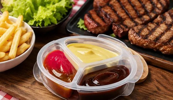 dóza na potraviny, 3 přihrádky, sada 8 ks, s víkem, plast, 3x12,5x12,5 cm, průhledná, Dekorino DP20260015