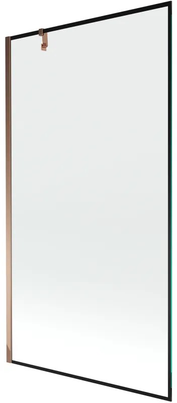 Mexen Next, vanová zástěna 1-křídlová 100 x 150 cm, fixní křídlo, 6 mm čiré sklo s černým vzorem, růžové zlato profil, 895-100-000-00-70-60