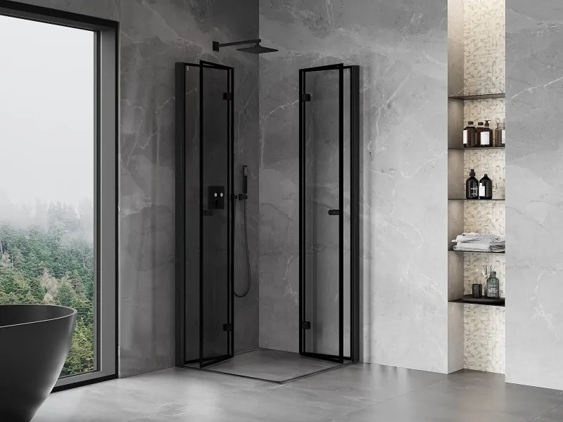 Mexen Mist-F Duo, skládací sprchový kout 100 x 100 cm, čiré sklo-černý rám, 8A6-100L-100P-70-70