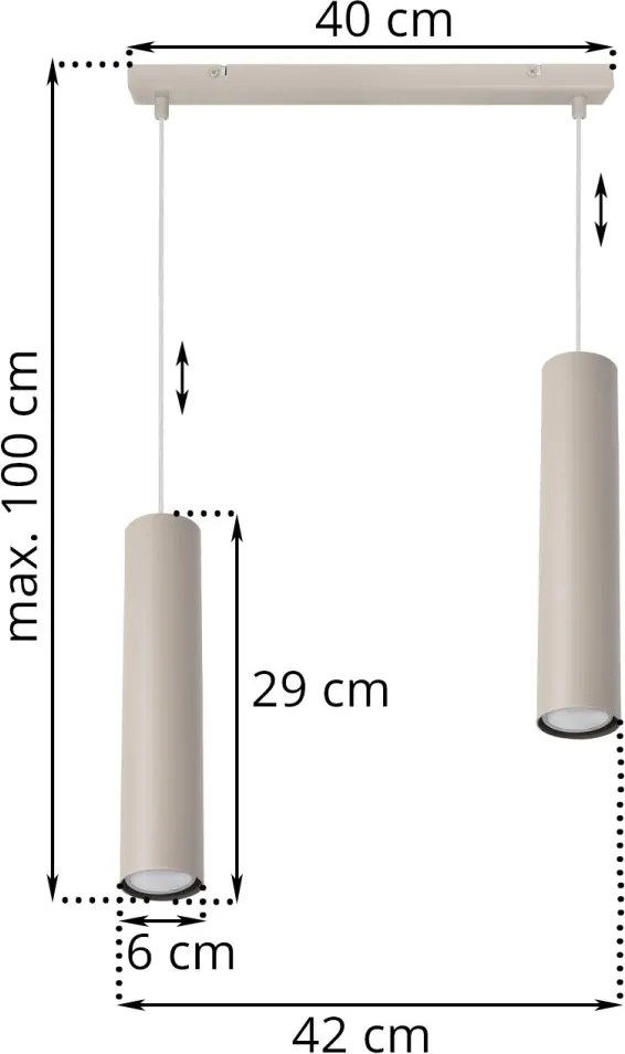 Závěsné svítidlo Tuba, 2x béžové kovové stínítko