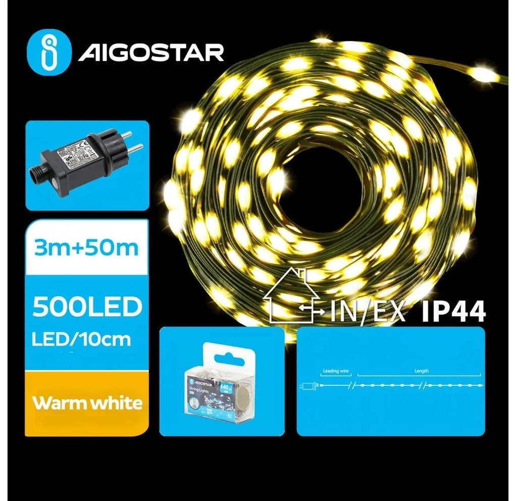 Aigostar - LED Venkovní vánoční řetěz 500xLED/8 funkcí 53m IP44 teplá bílá