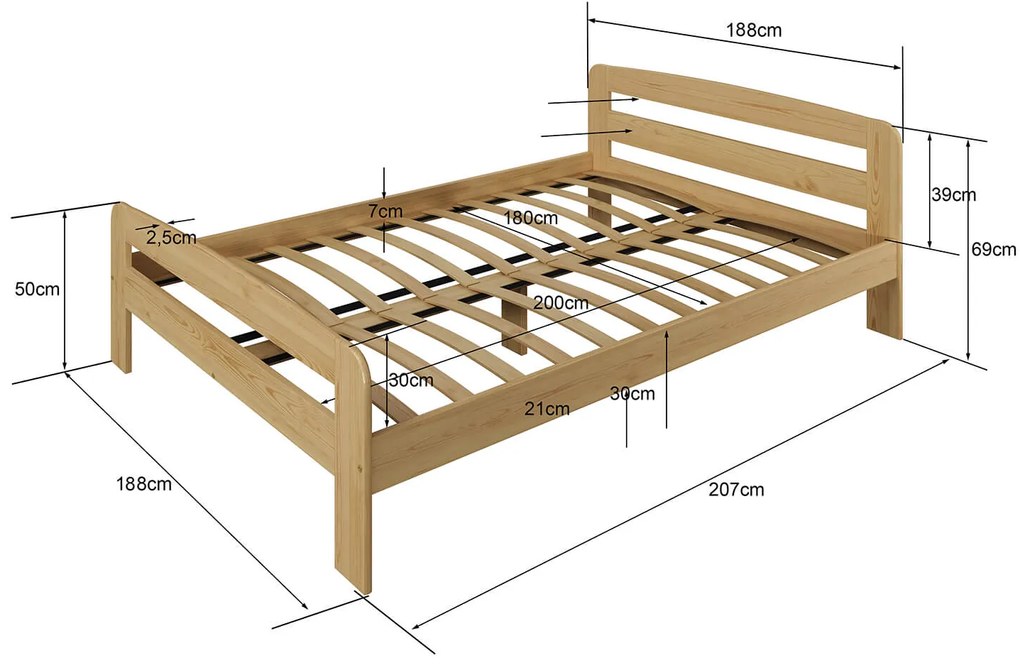 Postel z masivu 180x200 Nastěnka olše s roštem