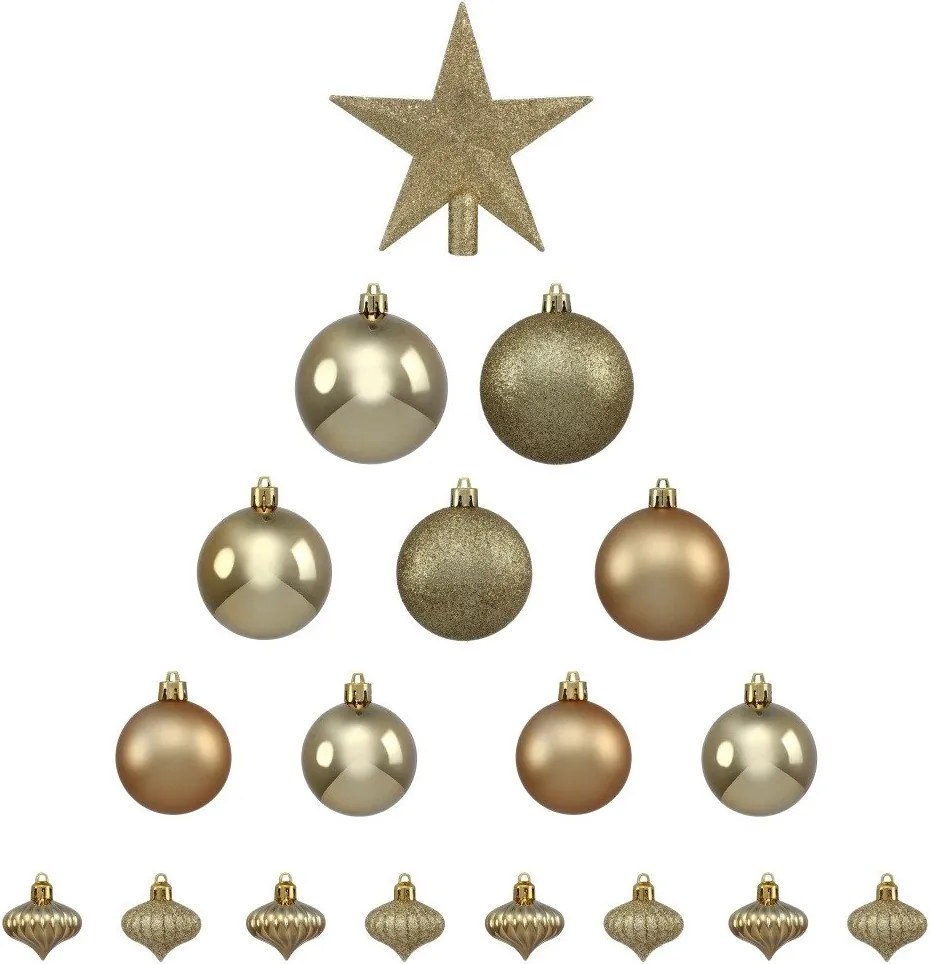 Vánoční koule s hvězdou, sada 18 kusů, zlaté