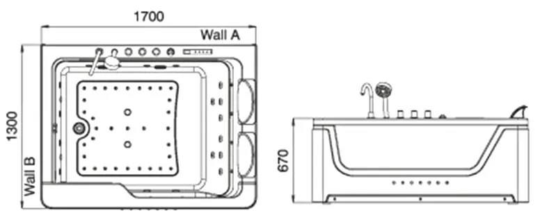 BPS-koupelny Hydromasážní vana HYD-TU913WH 170x130 BÍLÁ s ohřevem vody
