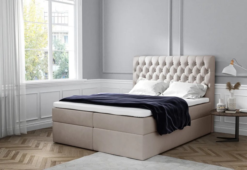 Expedo Čalouněná postel boxspring TOMIO + topper, 140x200, jasmine 20