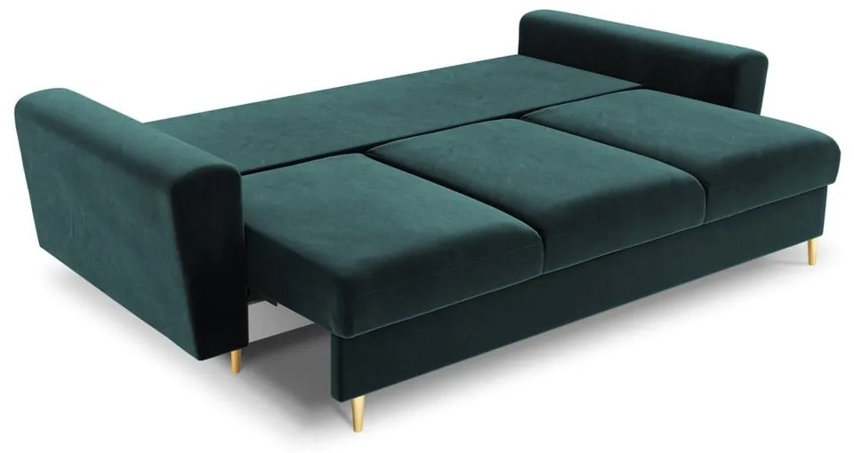 Sametová rozkládací/s úložným prostorem pohovka v petrolejové barvě 235 cm Kyoto – Cosmopolitan Design