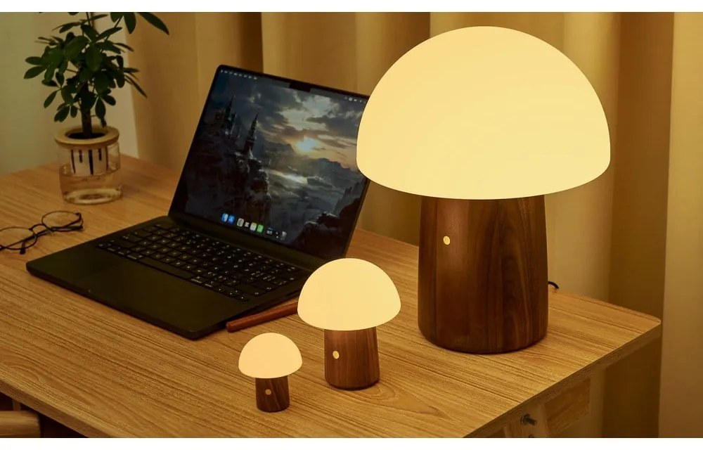 Bílá/v tmavě přírodní barvě LED stolní lampa (výška 7 cm) Alice Mushroom – Gingko