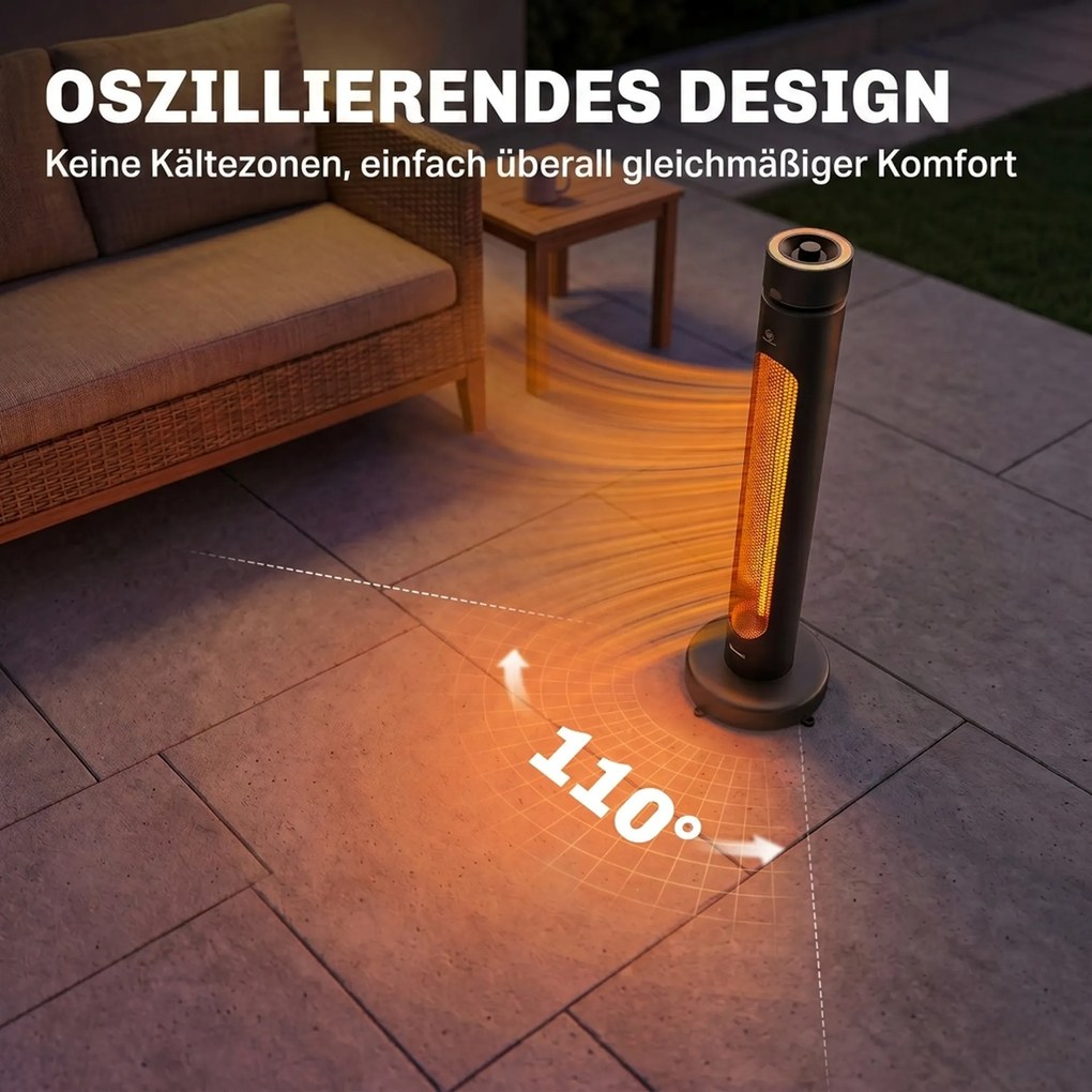 Outsunny Infračervený topný těleso 2000W z uhlíkových vláken, oscilující stojací topení s dálkovým ovládáním, 8 úrovní topení, ochranný kryt