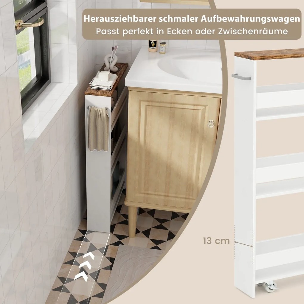 Costway Kuchyňská skříňka kuchyňský ostrůvek s výklenkem vozík 13 cm široký 4
