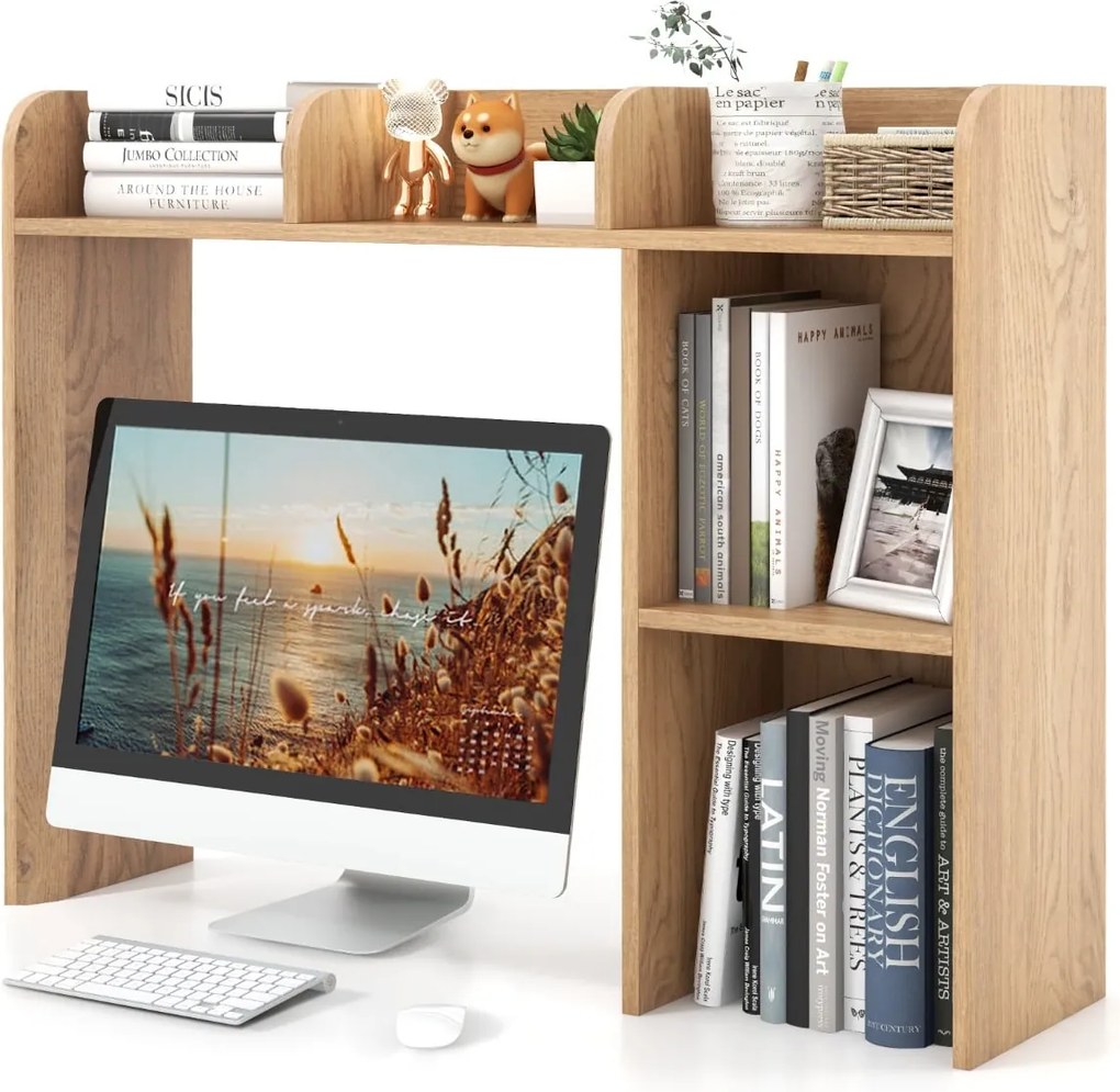 Costway Desk Shelf Víceúčelová dřevěná stolní police 3-vrstvá počítačová stolní