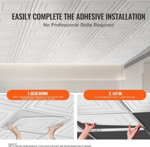 Stropní dlaždice 12-balení 24 × 24 V PVC Snadná instalace Bílý kolíkový vzor