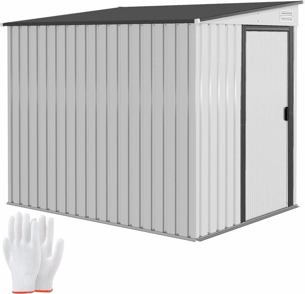 Zahradní kůlna Outsunny ze železa 1,5x2m se základem, se skládacími dveřmi, šikmou střechou, policemi, háčky a větracími otvory, bílá | Aosom