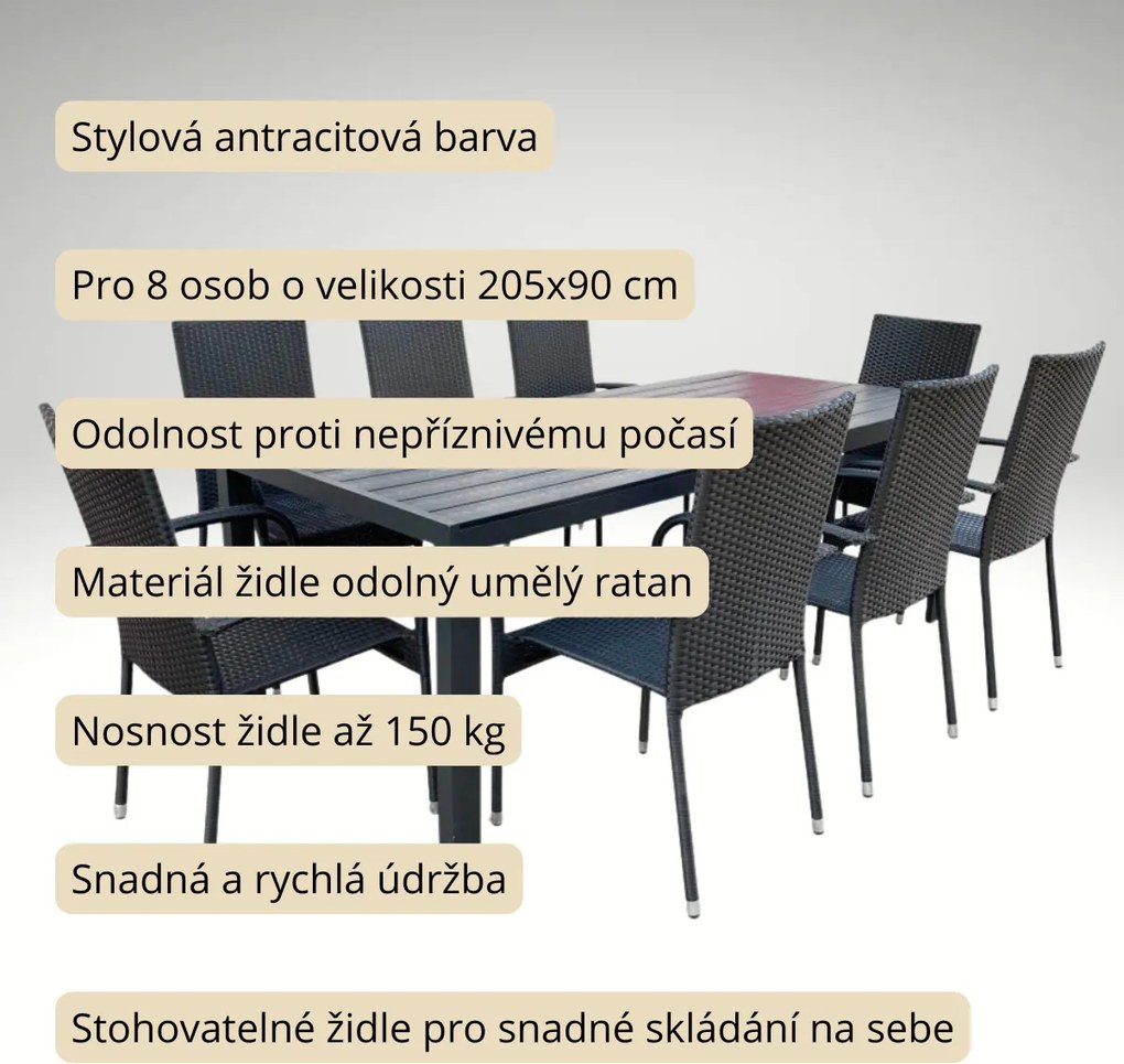 Vikio Zahradní set 205x90 pro 8 osob DT278 antracit