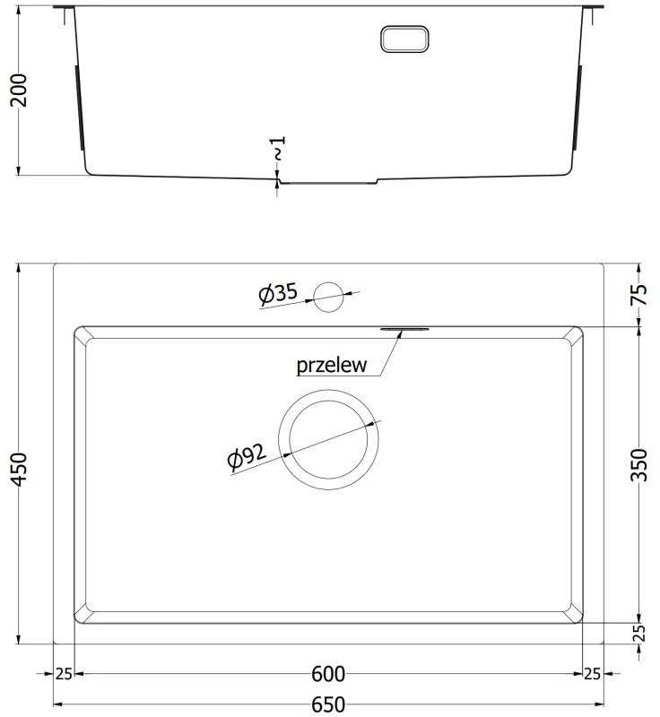 Mexen Solix, 1-komorový nerezový dřez 650 x 450 mm, broušená ocel, vzor voština, 6403651000-01HC