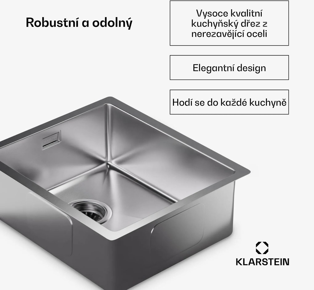 Klarstein TitanSteel Kuchyňský dřez 45 x 39 cm (DxŠ) s povrchem odolný vůči rzi, poškrábání a teplu