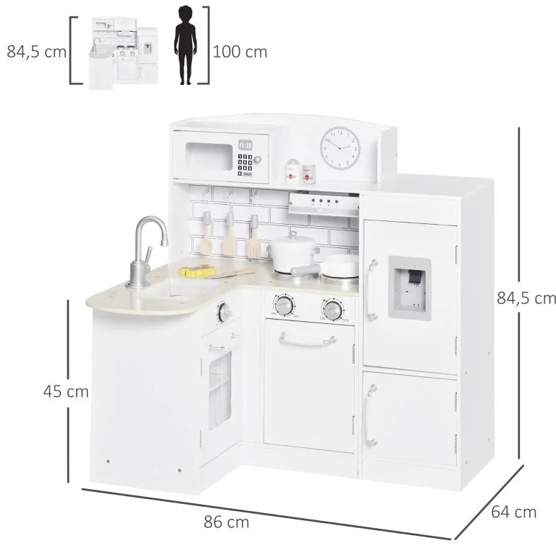 HOMCOM Dětská kuchyňka s elektronickým dávkovačem vody | bílá