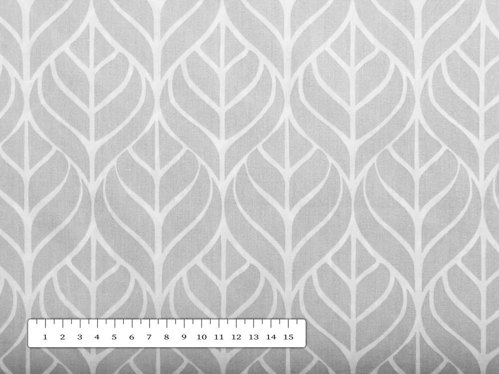 Biante Bavlněný povlak na polštář s lemem Sandra SA-212 Listy na šedém 50 x 50 cm