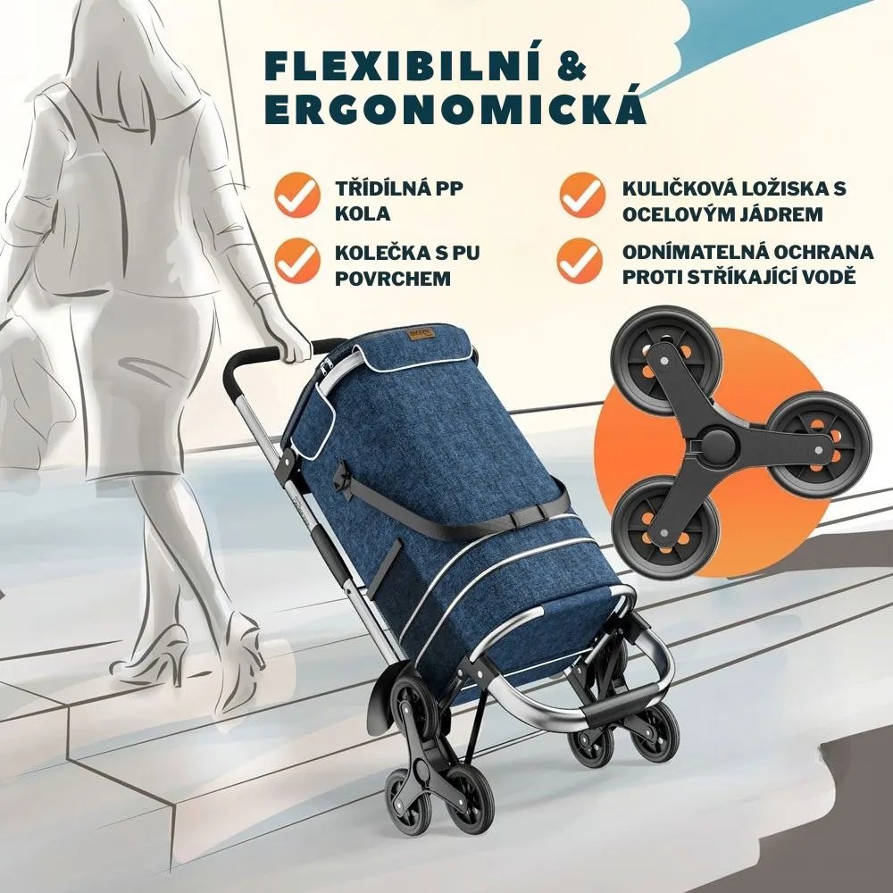 Nákupní taška na kolečkách do schodů COMFORT,50l, modrá Monzana