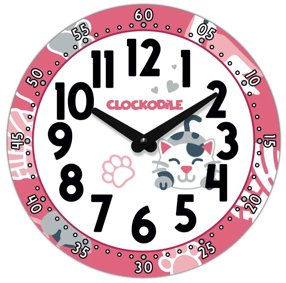 CLOCKODILE Dětské nástěnné hodiny růžové s kočkou ⌀25cm CCT0034