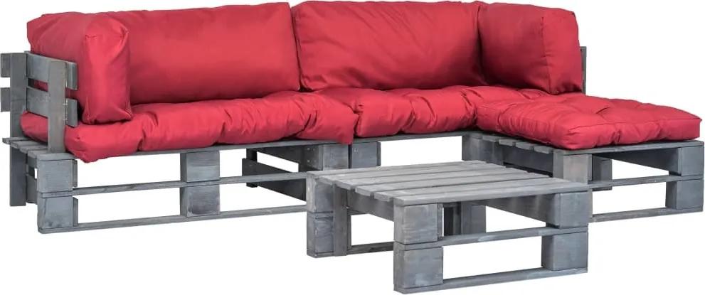 vidaXL 4dílná zahradní sedací souprava z palet a podušky dřevo [277458] Barva: bílá a červená