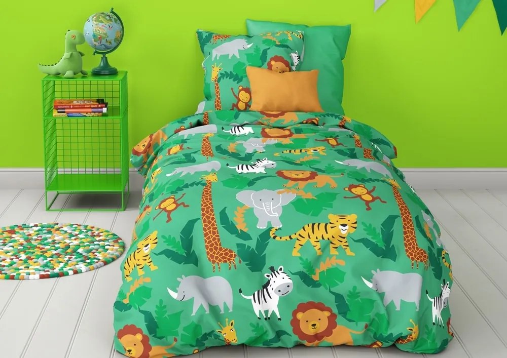 Mistral Home dětské povlečení 100% bavlna Safari zelená 140x200/70x90cm