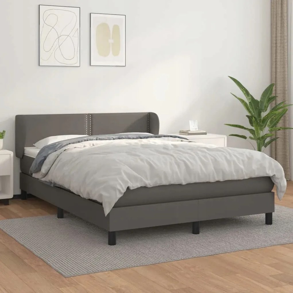 Box Spring Postel S Matrací Šedá Umělá Kůže Šedá Hladké s hřebíky 140 x 1