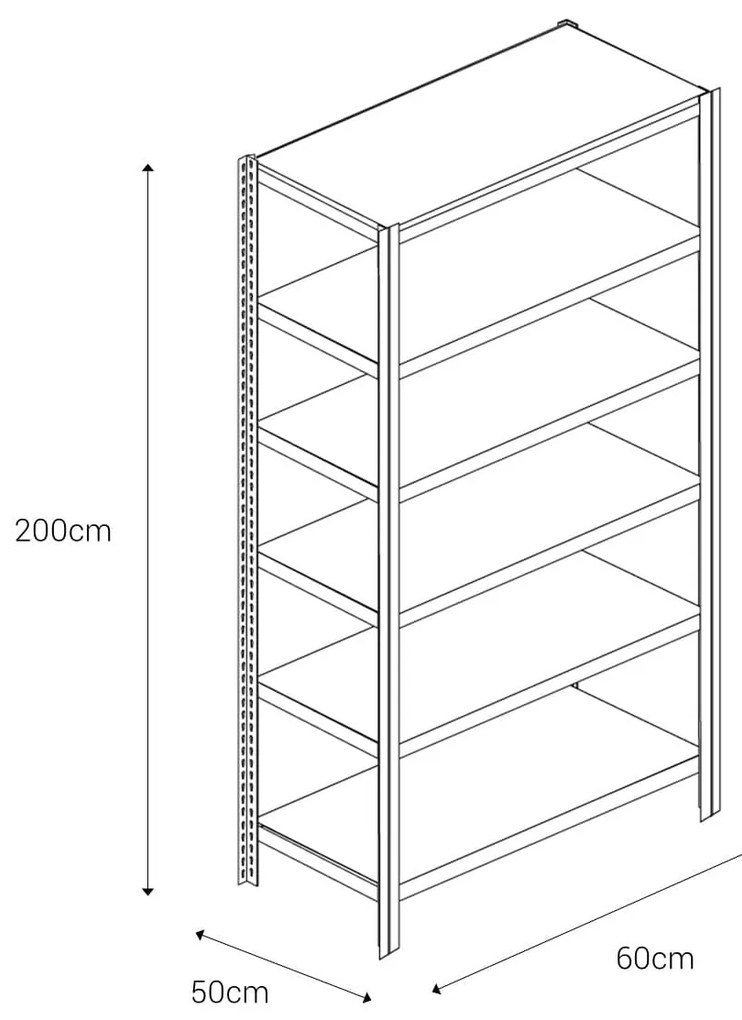 Bezšroubové kovové regál 200x60x50cm T profil, 6 polic