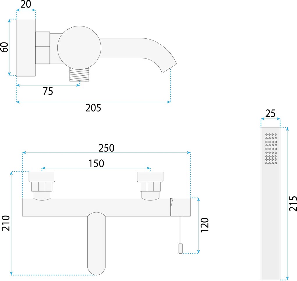 Nástěnná vanová baterie REA LUNGO Diamond, zlatá