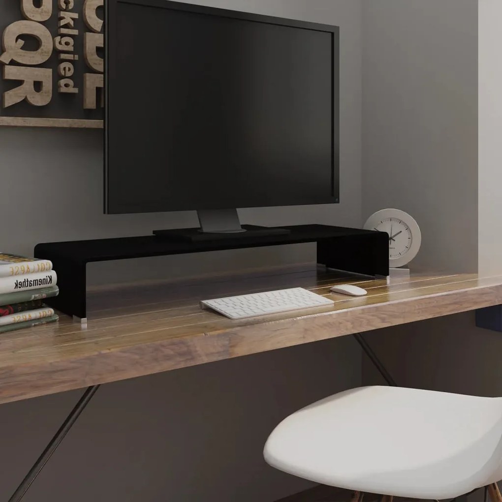 TV stolek / podstavec na monitor sklo černý 90x30x13 cm 244138