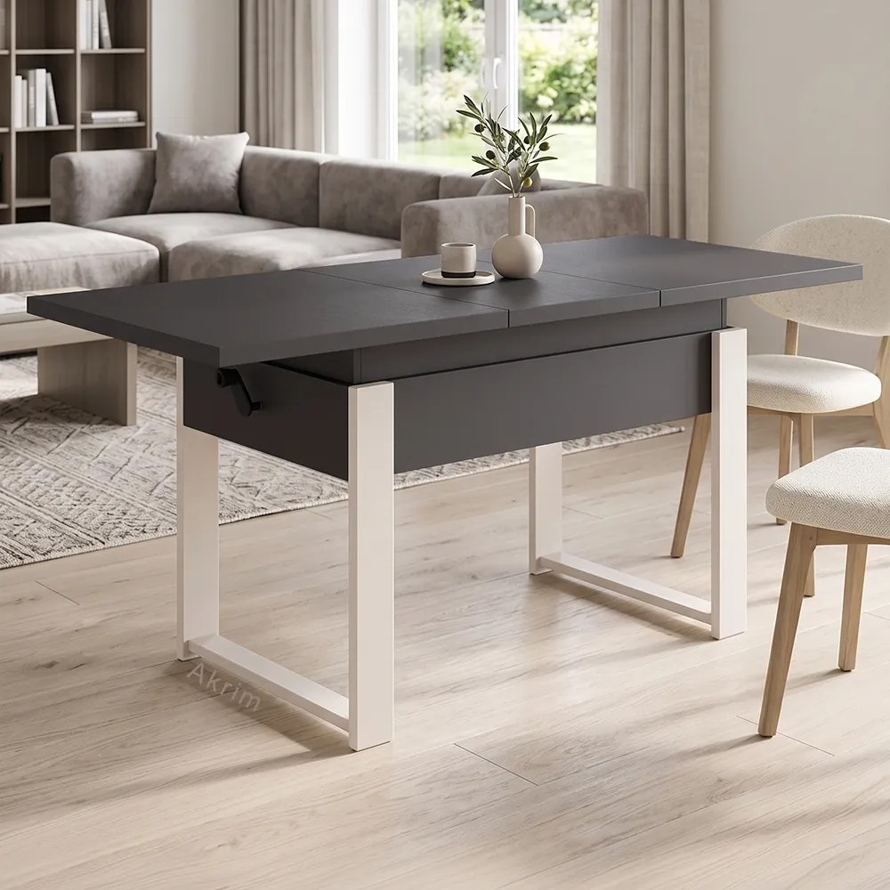 Rozkládací polohovací konferenční stolek HOGO 3v1 | 120-157x62,5-74,5x67 cm | síla horní desky 32 mm | tmavě šedá/nohy kašmír