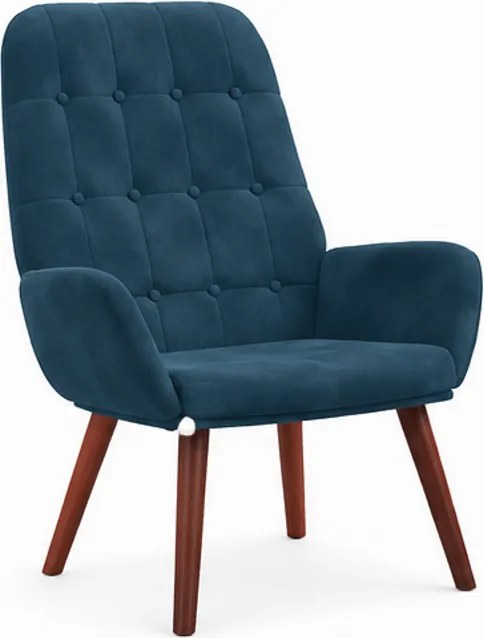 relaxační křeslo, odpočinkové, dřevo/kov/textil, 96x69x78 cm, nohy tmavé/modrá, Dekorino KR20260054