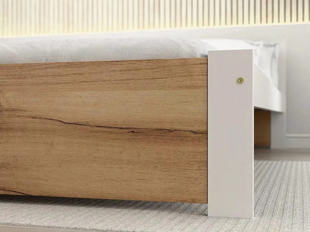 Postel IKAROS 80 x 200 cm, bílá/dub artisan Matrace: Matrace Deluxe 10 cm, Rošt: S laťkovým roštem