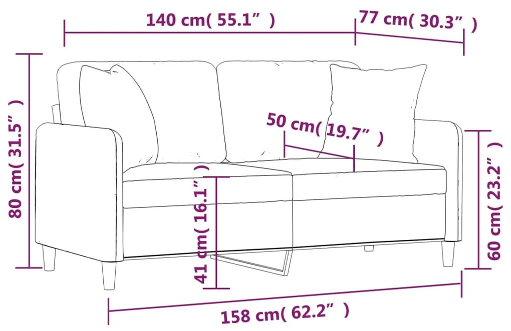 2místná pohovka s polštáři světle šedá 140 cm textil - Default Title