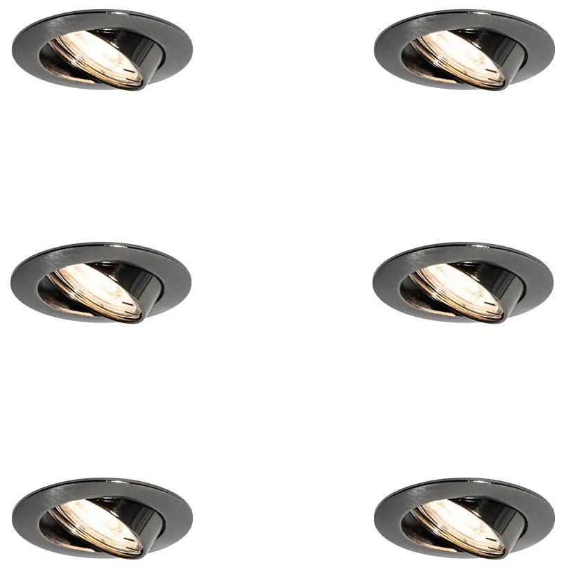 Sada 6 moderních vestavných bodových svítidel v barvě gunmetal GU10 50mm kulatá naklápěcí - Edu