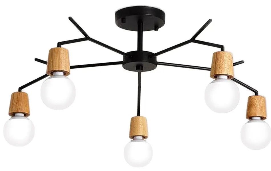 Toolight - Skandinávská kovová stropní lampa 5xE27 60W APP694-5C, černá-hnědá, OSW-05465