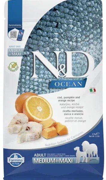 N&D OCEAN Dog GF Cod, Pumpkin & Orange Adult Medium & Maxi 2,5 kg