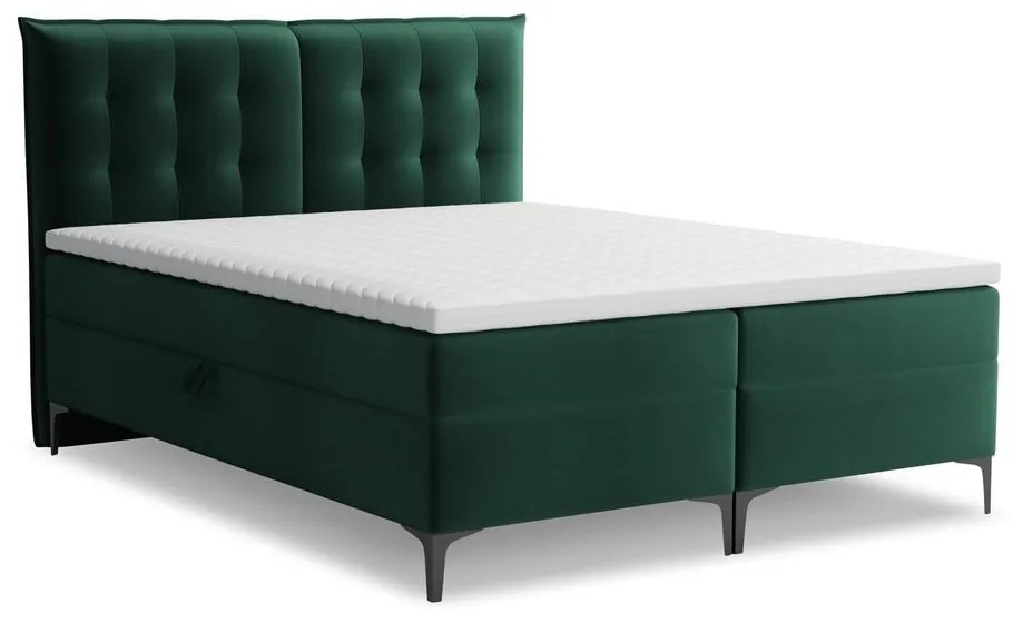 Tmavě zelená boxspring postel s úložným prostorem 180x200 cm Mikana – Makamii