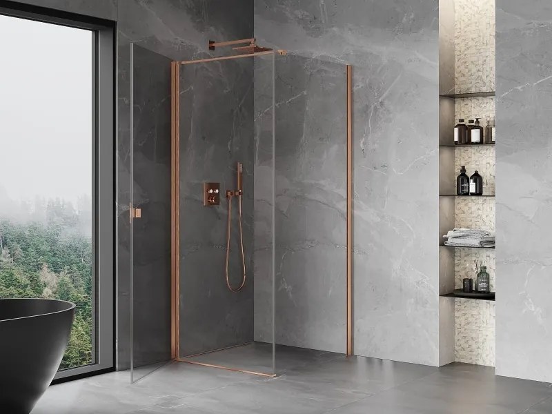 Mexen Mist-B, 1-křídlý výklopný sprchový kout 100 x 100 cm, čiré sklo, měděný matný profil, 8A2T-100-100-65-00