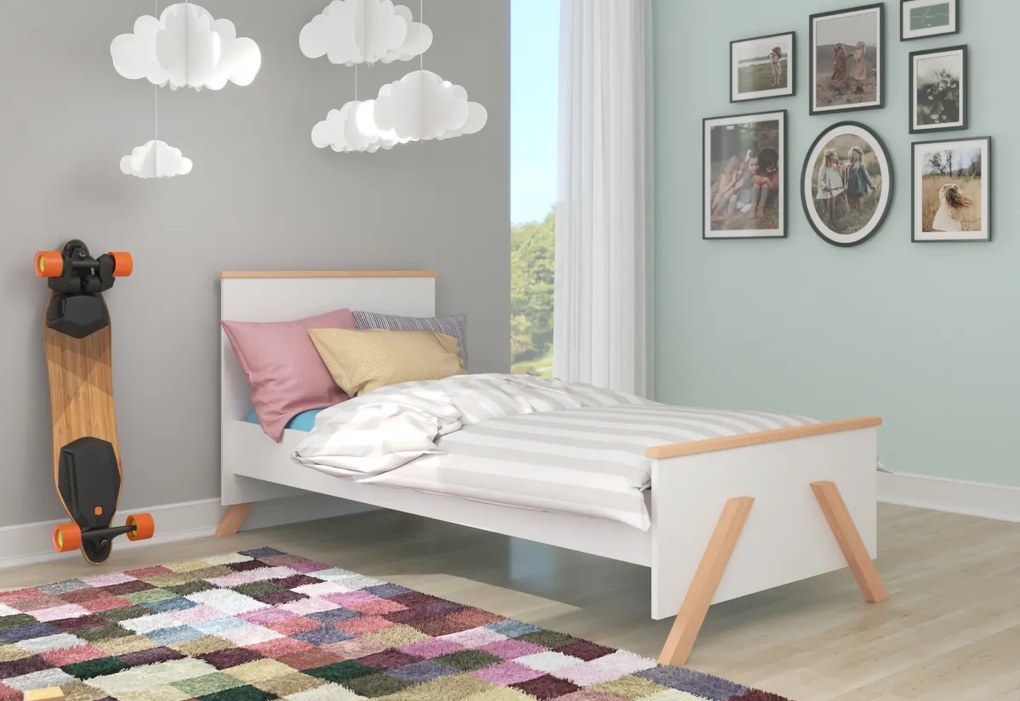 Expedo Dětská postel KAROLI + matrace, 80x180, bílá/buk